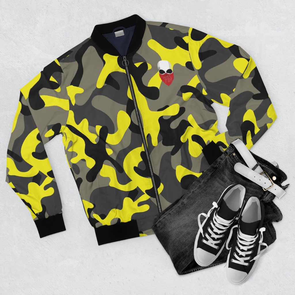 PBI Skull Camo Yellow Bomber Jacket - PipeBomB Industries